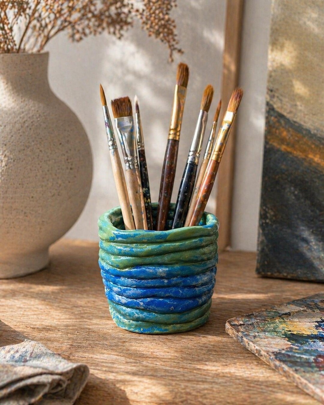 Handmade Ceramic Brush Holder – Child Art Pottery, Rustic Vase, Eco ...