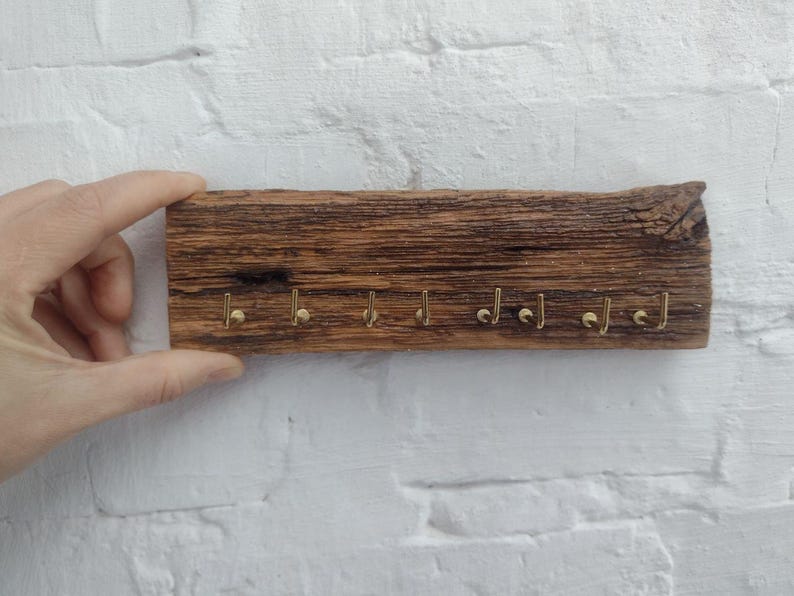 Reclaimed Wood Key Holder | Rustic Farmhouse Decor With Brass Hooks - Etsy