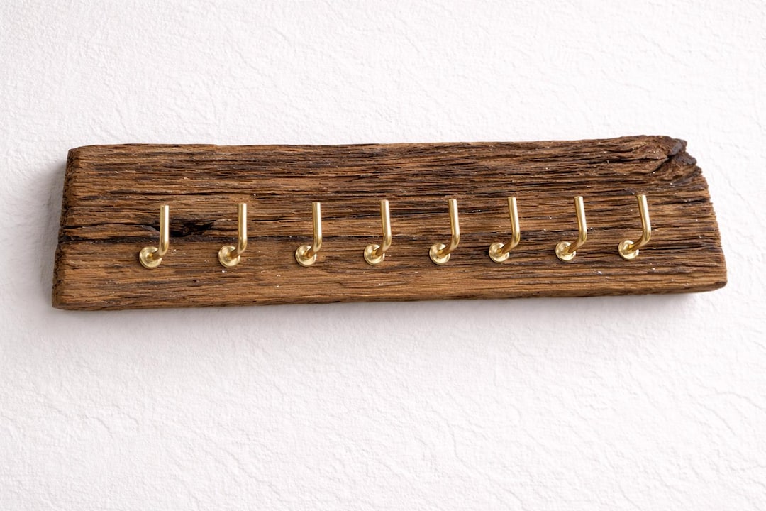 Reclaimed Wood Key Holder | Rustic Farmhouse Decor With Brass Hooks - Etsy