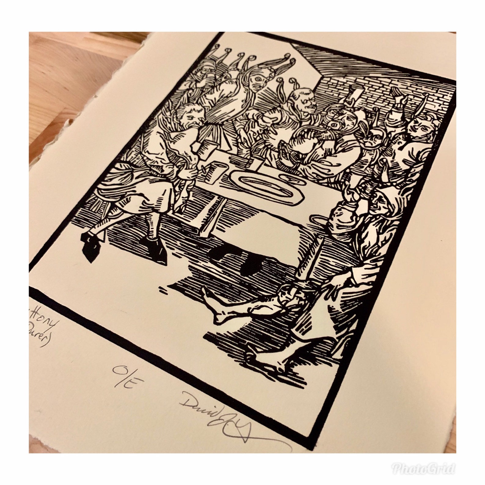 Handmade Linocut Fine Art Print Durer Fool Jester Wall Art - Gluttony ...