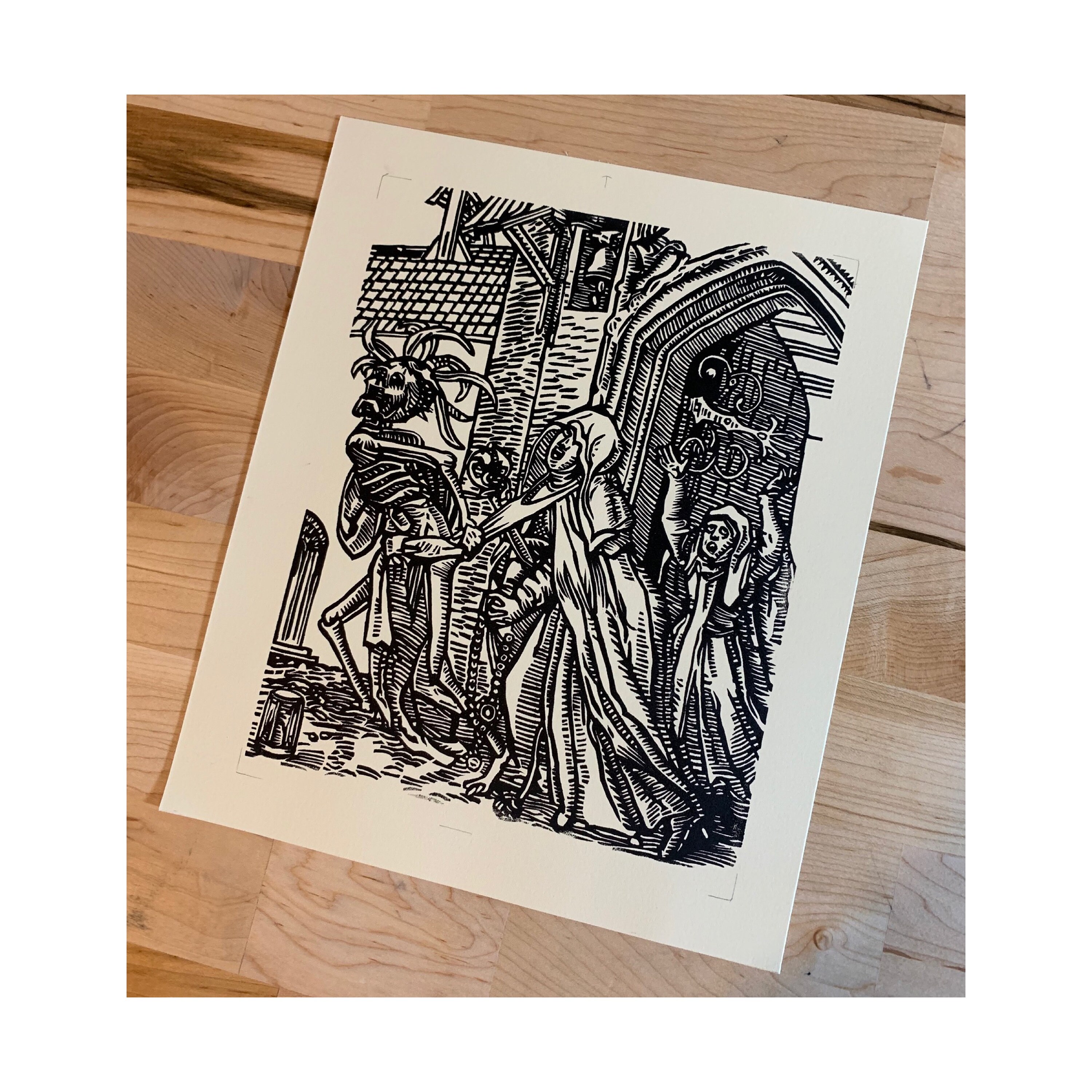 Wood & Linocut Prints Prints Dance of death Danse macabre Linocut print ...