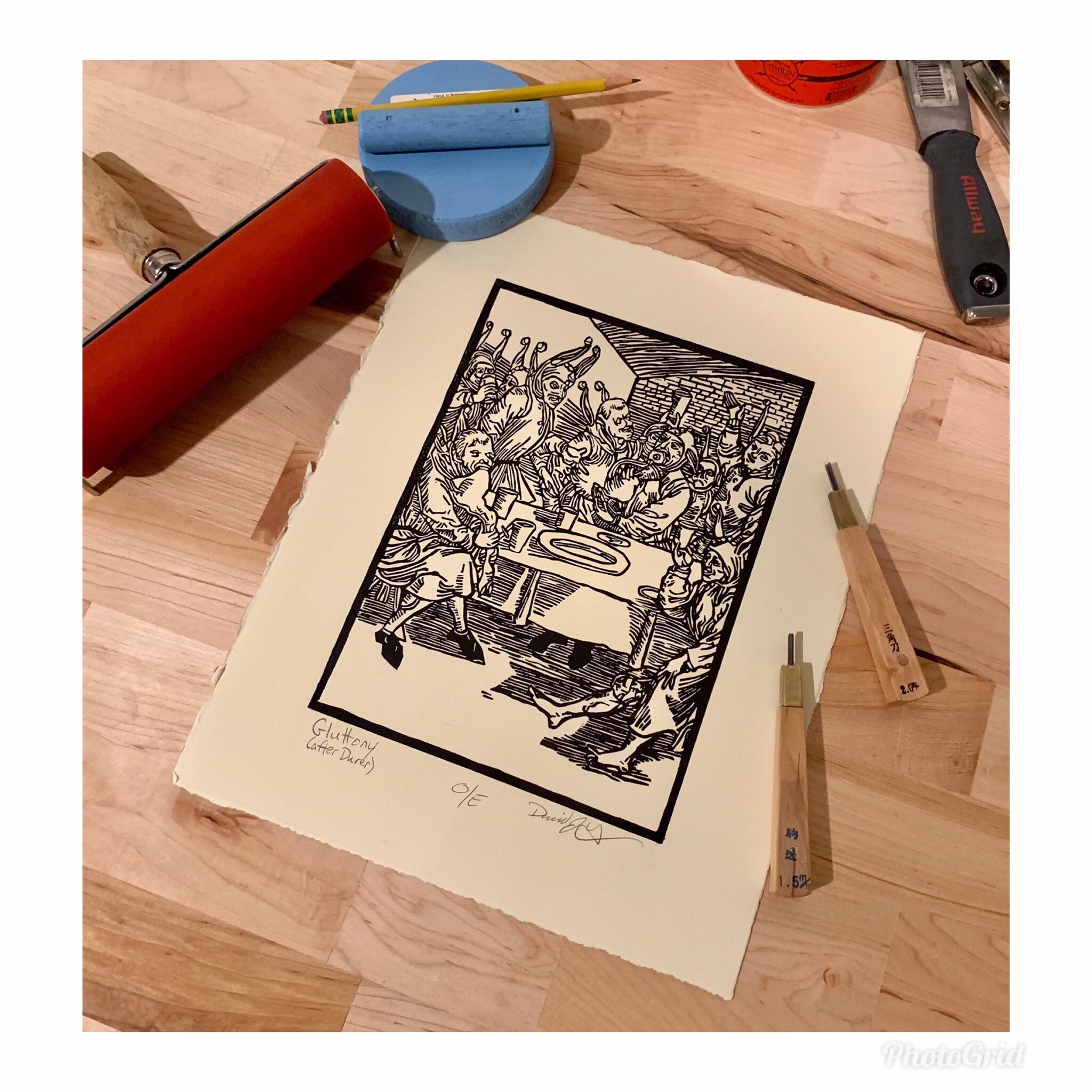 Handmade Linocut Fine Art Print Durer Fool Jester Wall Art Gluttony - Etsy