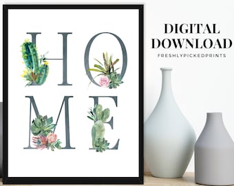 Succulent Printable, Home Sweet Home Print, Housewarming Gift, Instant ...