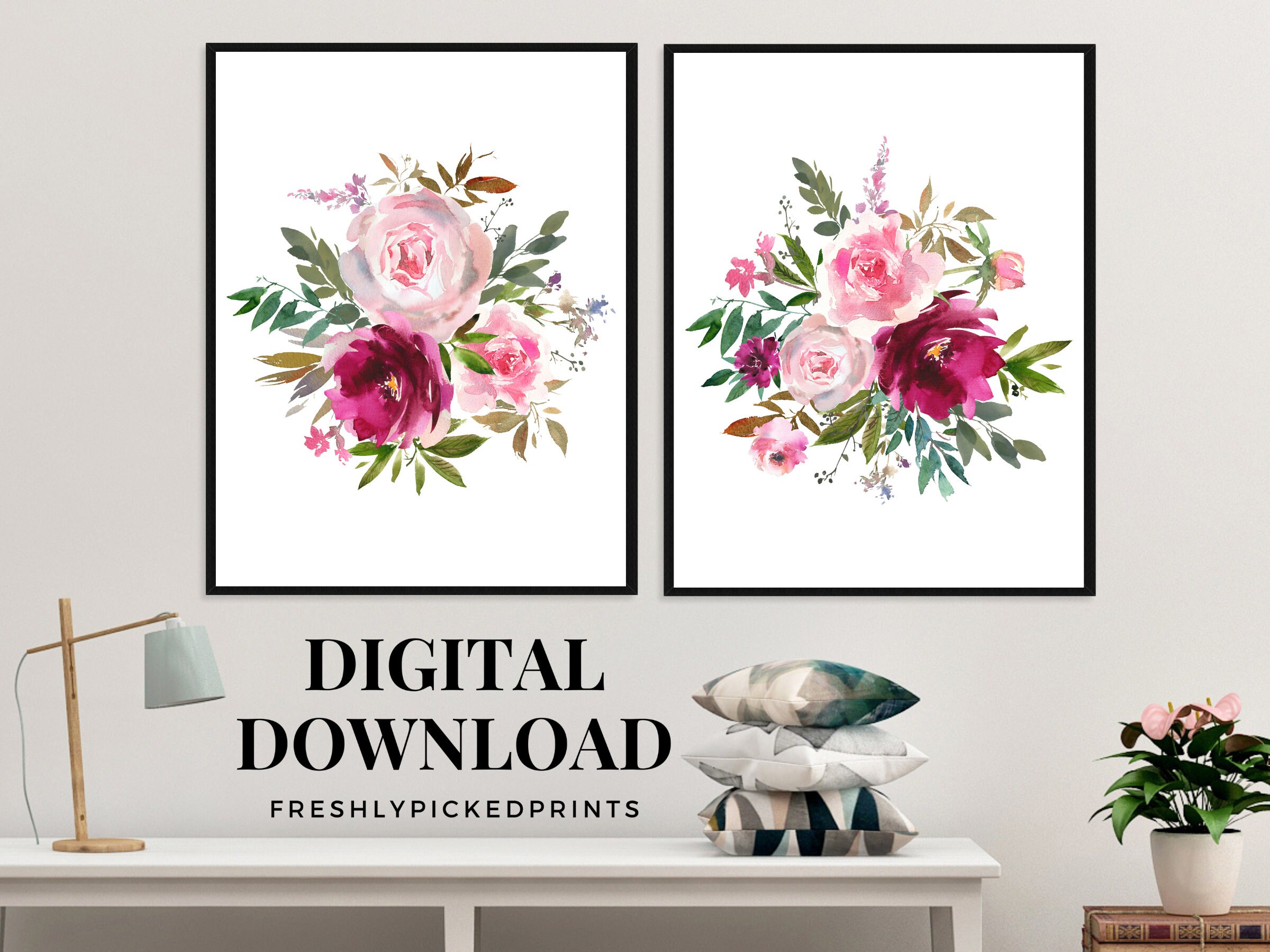 Blush Pink Floral Downloadable Printable Wall Art | Etsy