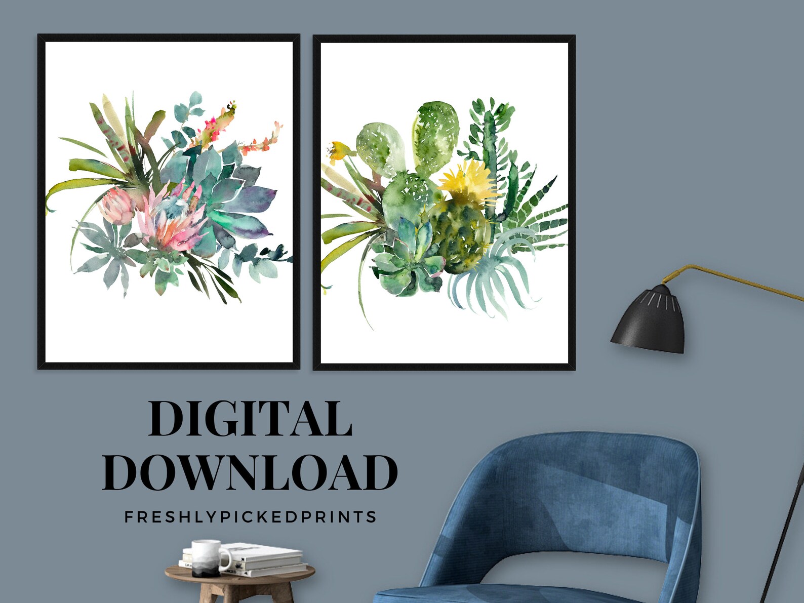 Watercolor Cactus Print | Succulent Art Printable Wall | Digital ...