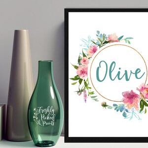 Custom Digital Download, Name Art, Watercolor Floral, Nursery Wall Art ...