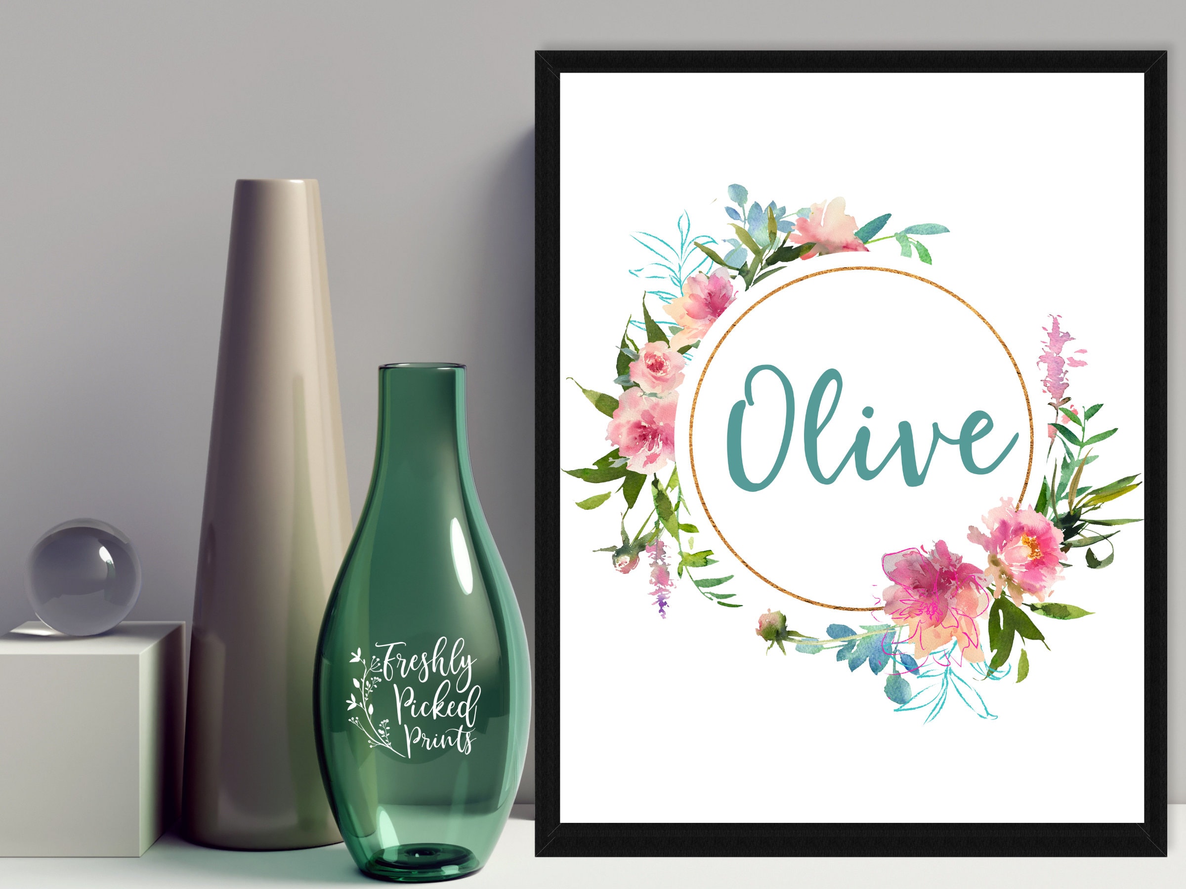 Custom Digital Download Name Art Watercolor Floral Nursery | Etsy
