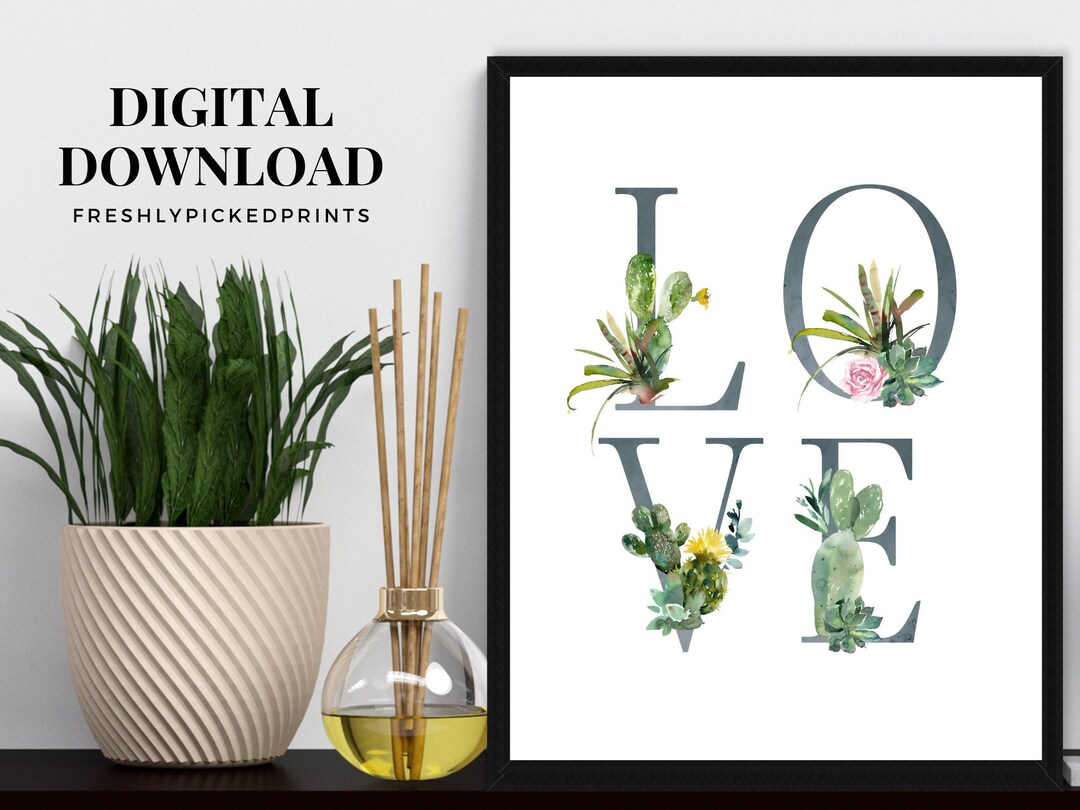 Digital Watercolor Succulent Quote Wall Decor, Watercolor Cactus ...