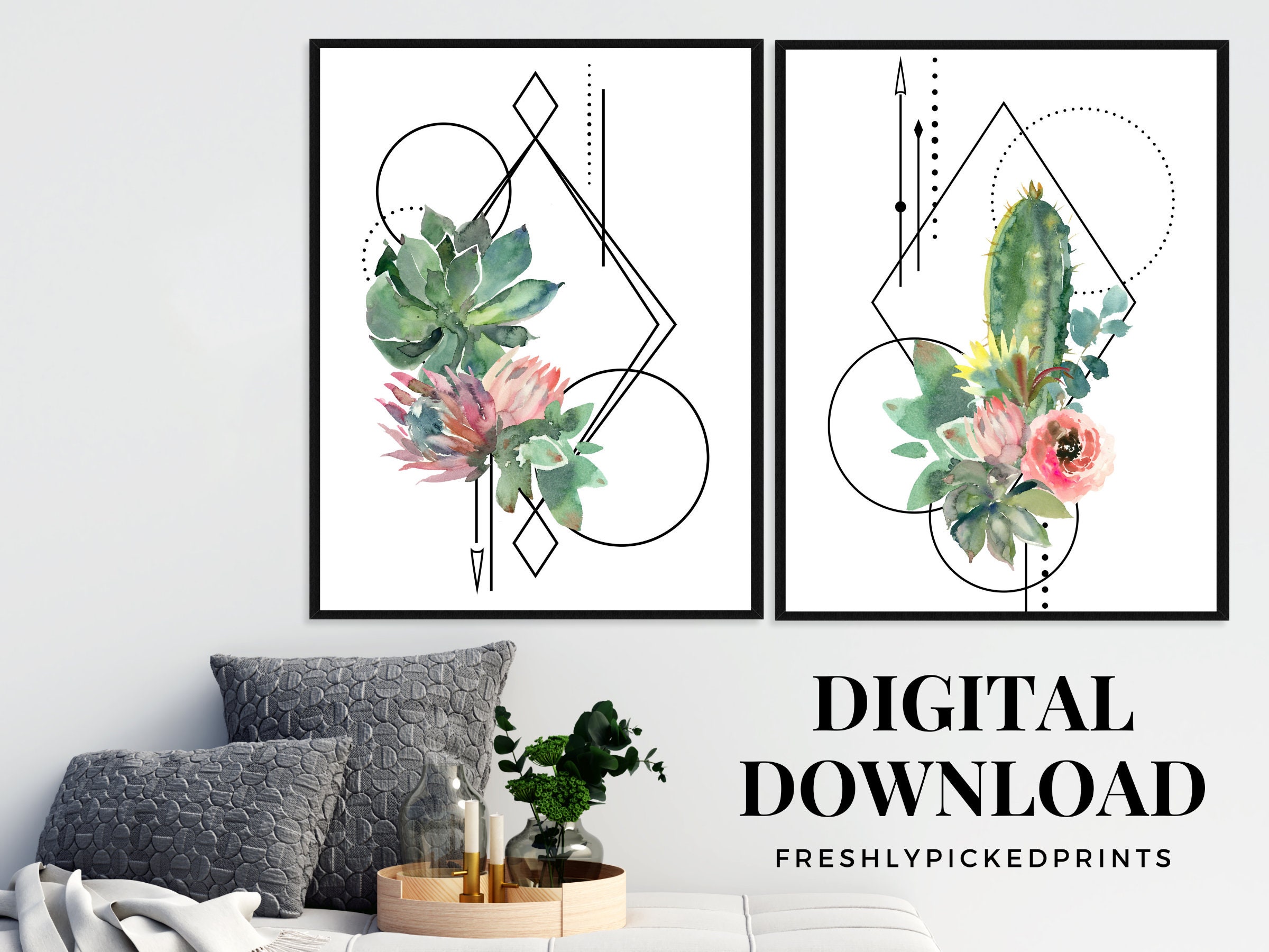 Cactus Watercolor, Succulent Printable Wall Art - Etsy