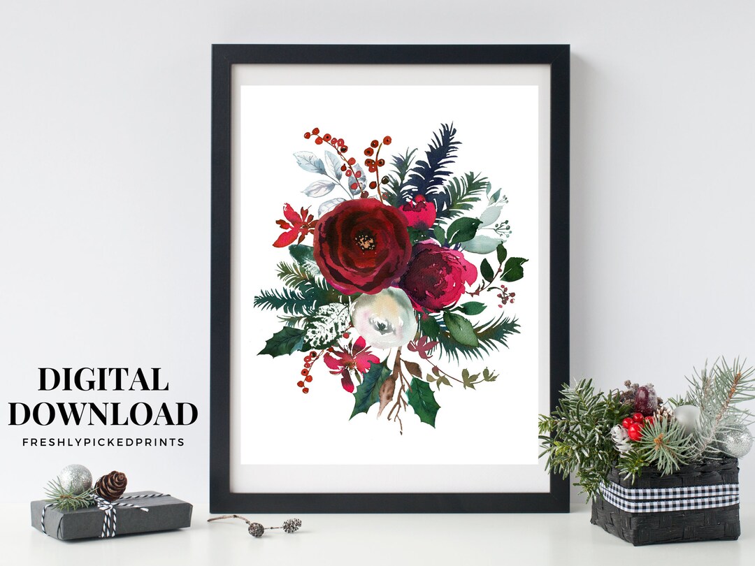 Christmas Flowers | Christmas Flower Art Printable | Downloadable ...