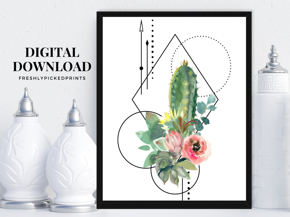 Cactus Printable Wall Art Watercolor Succulent Decor | Etsy