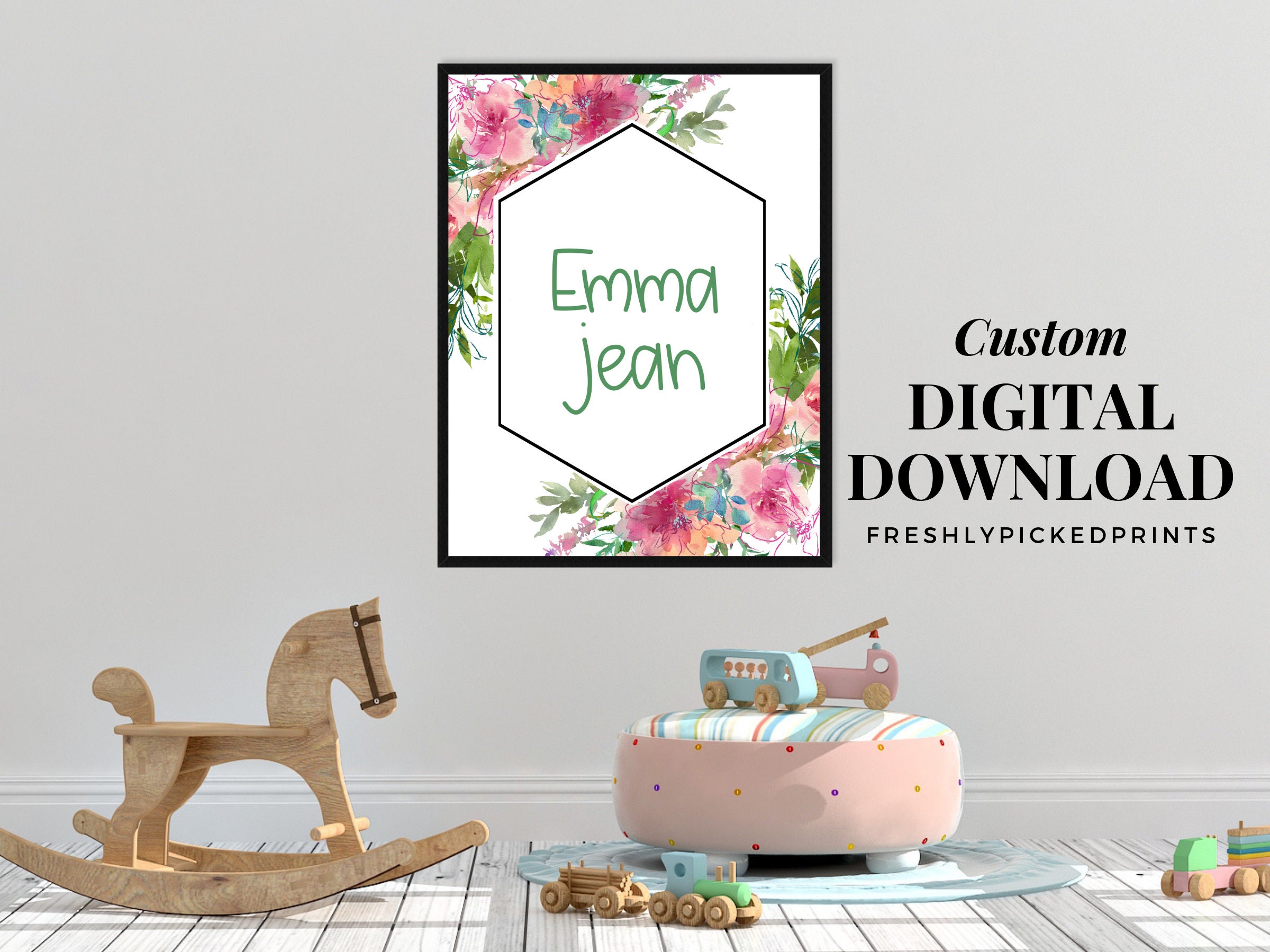 Floral Name Print Custom Name Emma Name Nursery Name - Etsy