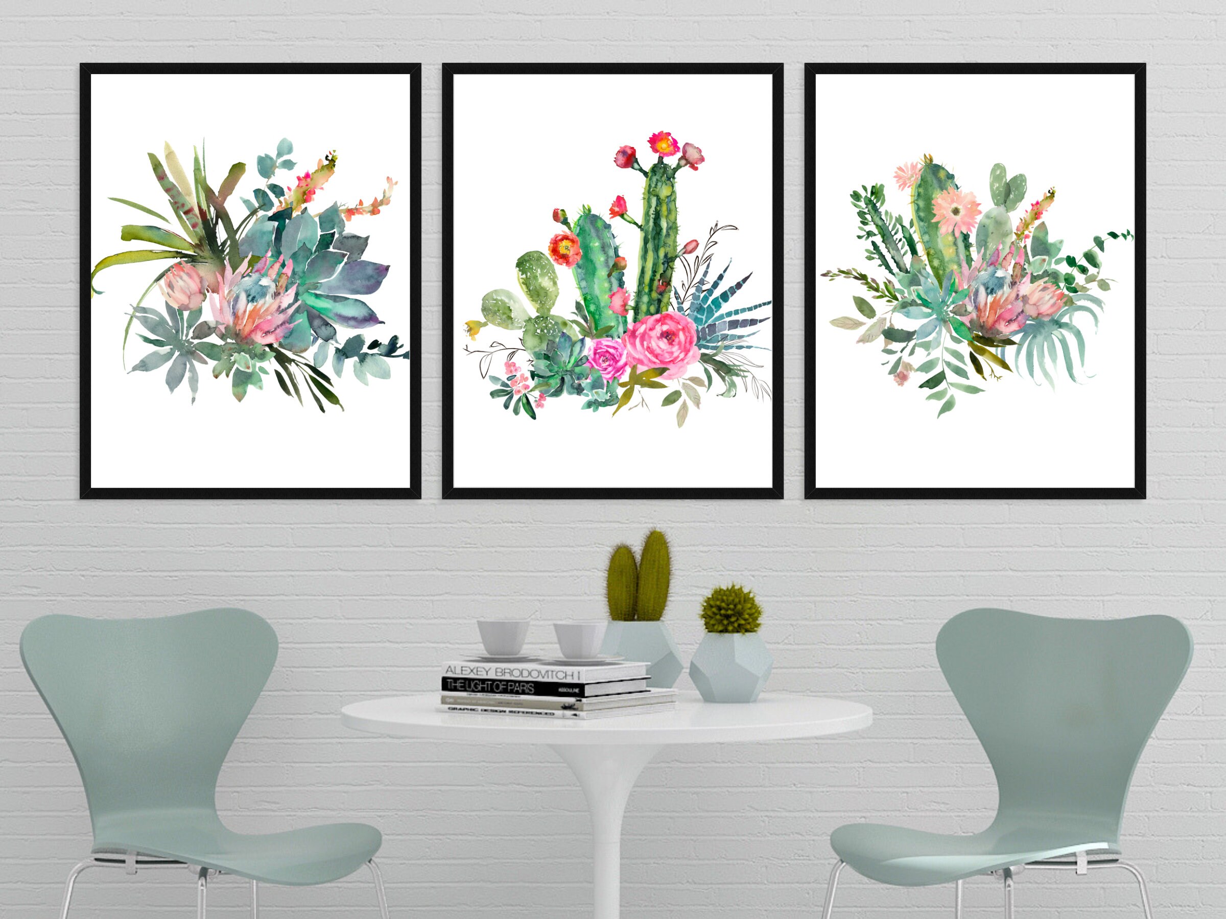 Watercolor Cactus Decor, Digital Succulent Printable Wall Downloadable ...