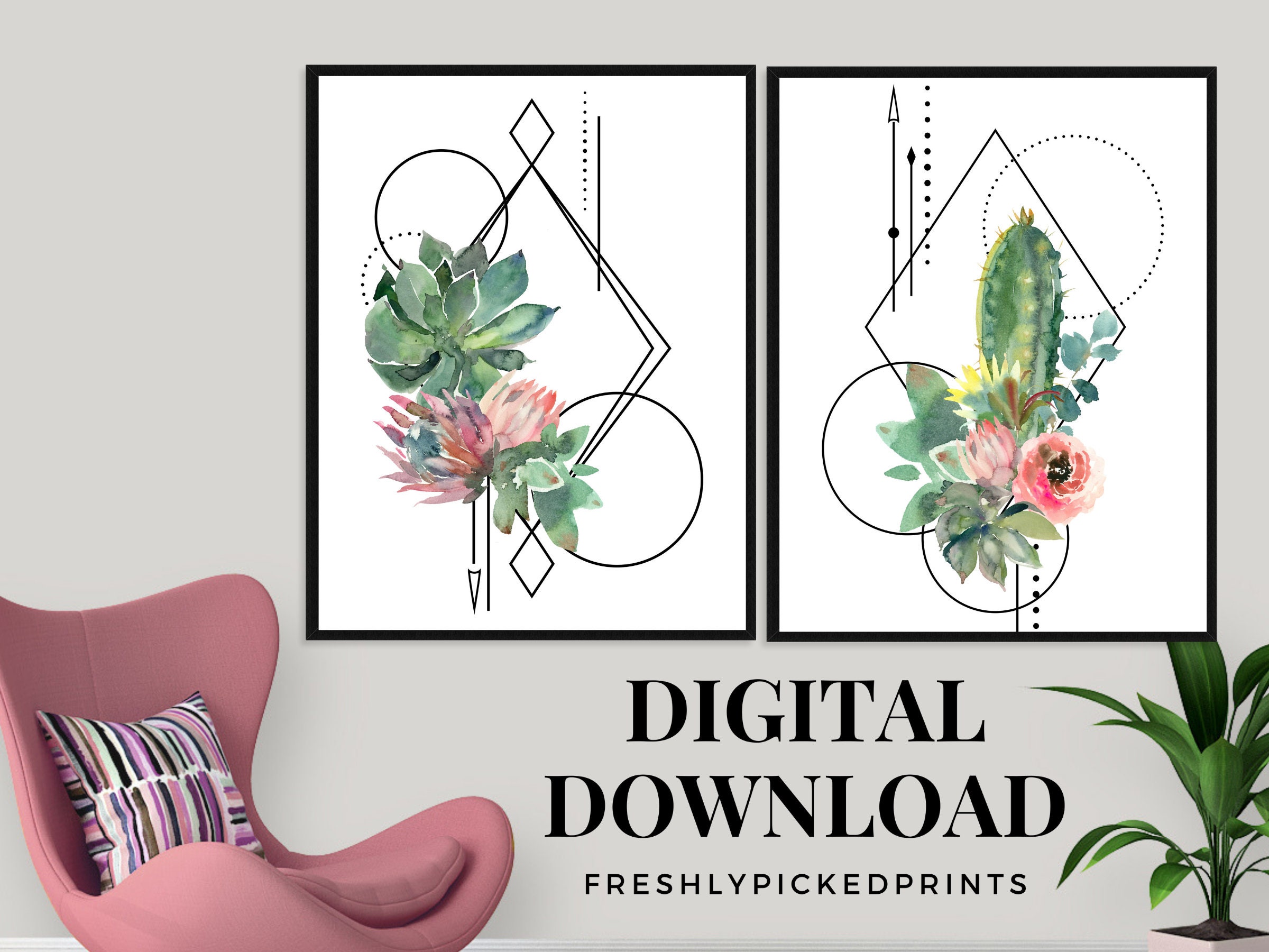 Cactus Watercolor, Succulent Printable Wall Art - Etsy