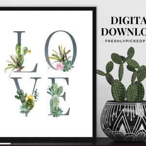 Digital Watercolor Succulent Quote Wall Decor, Watercolor Cactus ...