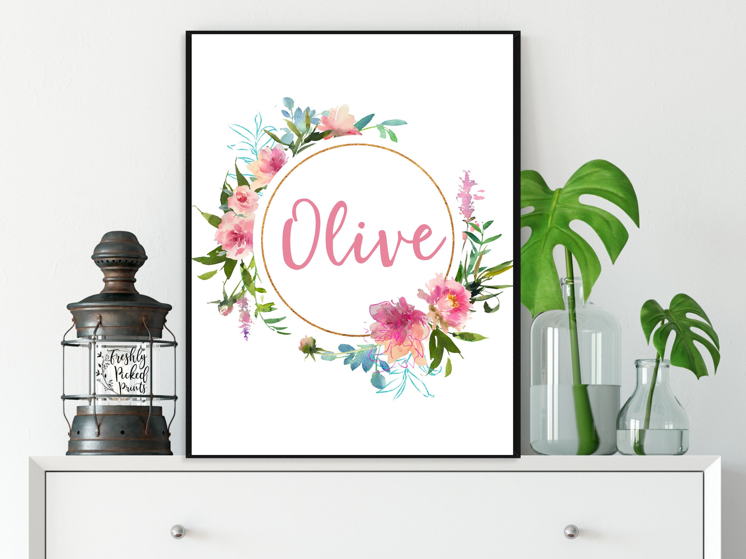Custom Digital Download Name Art Watercolor Floral Nursery - Etsy