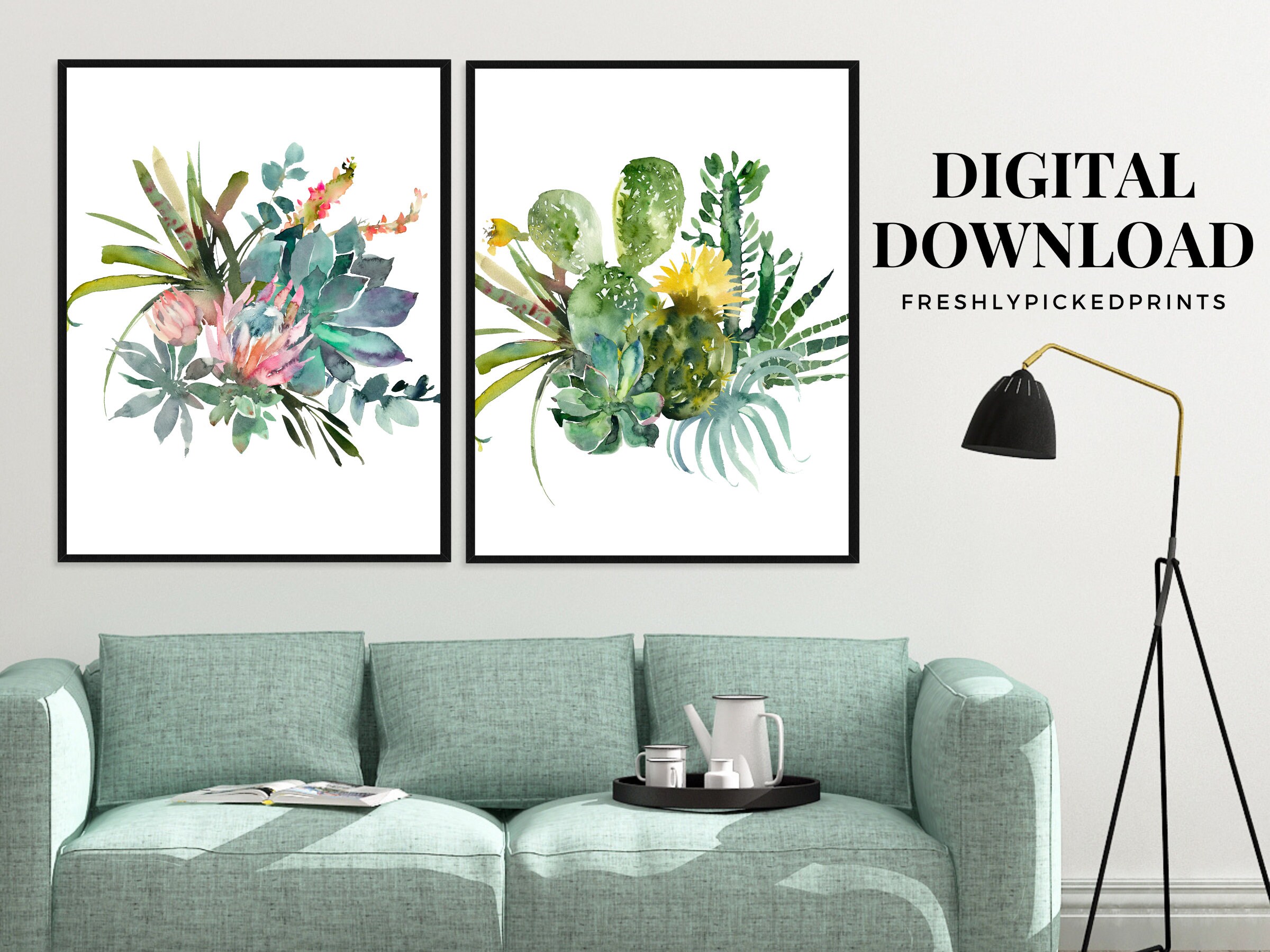 Watercolor Cactus Print | Succulent Art Printable Wall | Digital ...