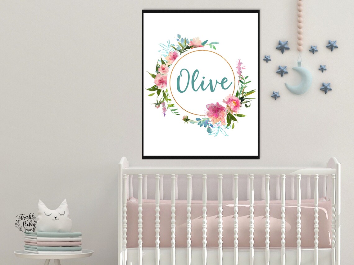 Custom Digital Download Name Art Watercolor Floral Nursery | Etsy