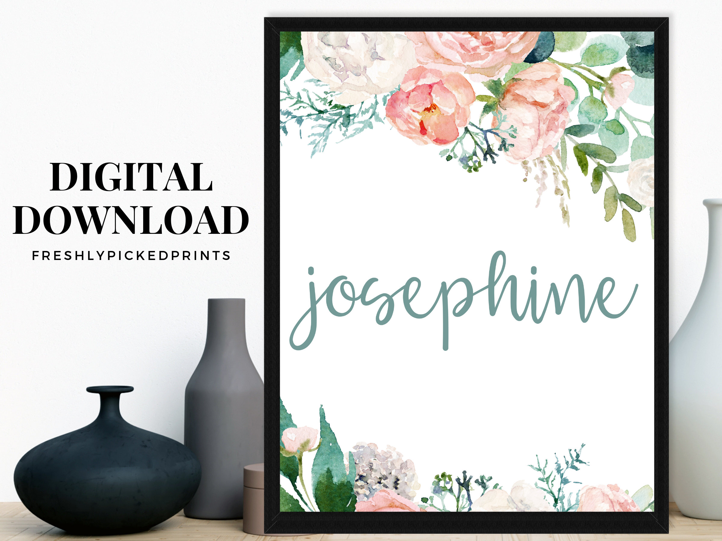 Nursery Custom Name Floral | Baby Girl Room Flower Printable Decor ...