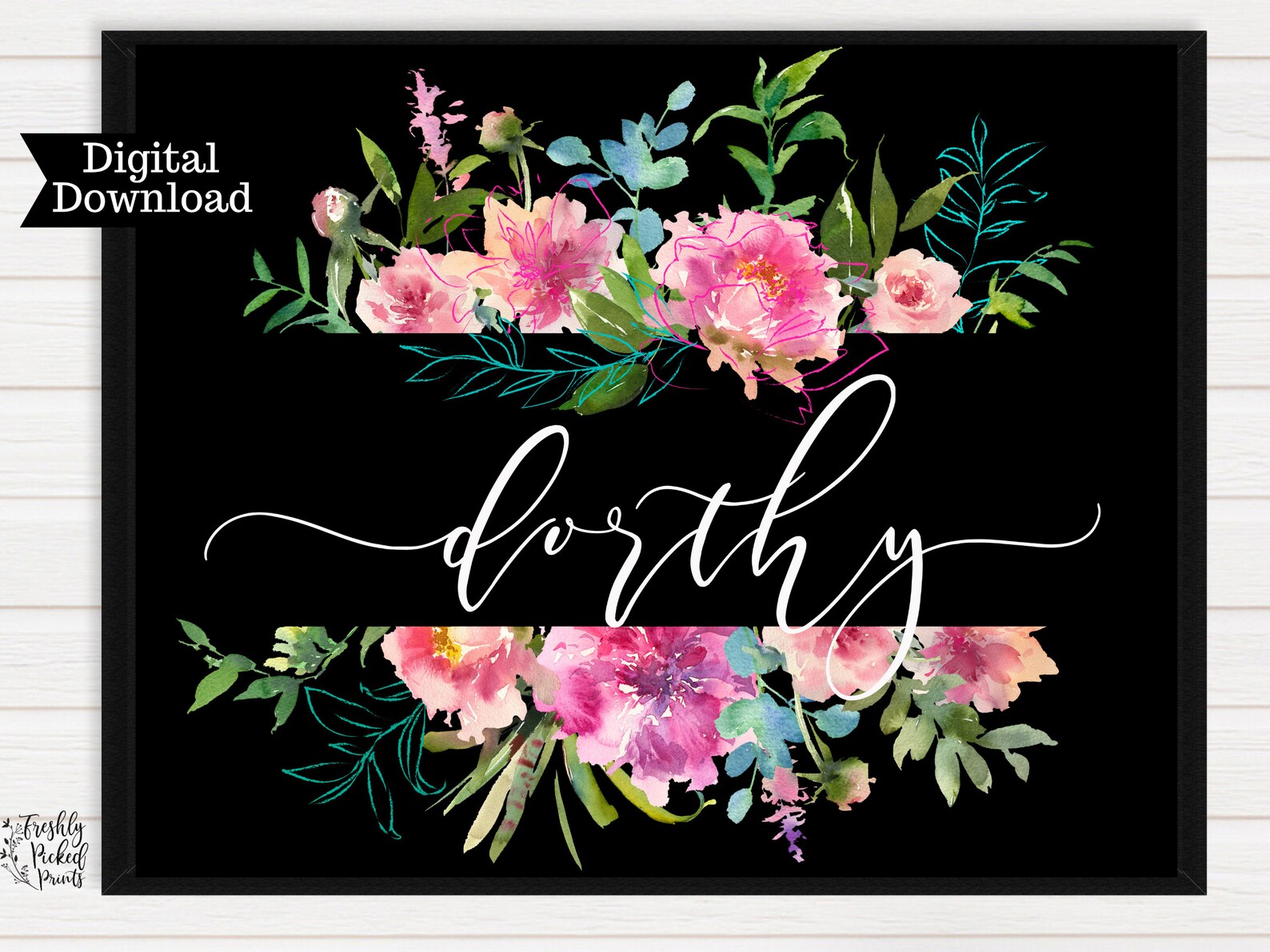 Custom Name Floral Printable Wall Art Digital Download Blush - Etsy