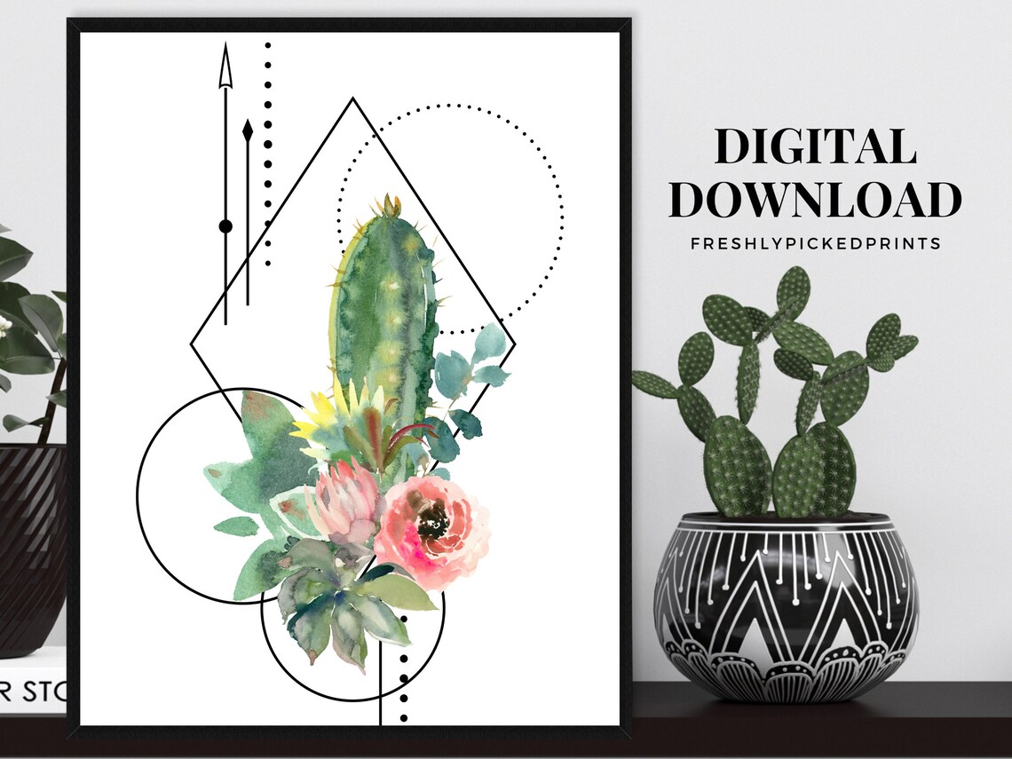 Cactus Printable Wall Art Watercolor Succulent Decor | Etsy