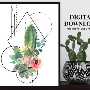 Cactus Printable Wall Art, Watercolor Succulent Decor - Etsy