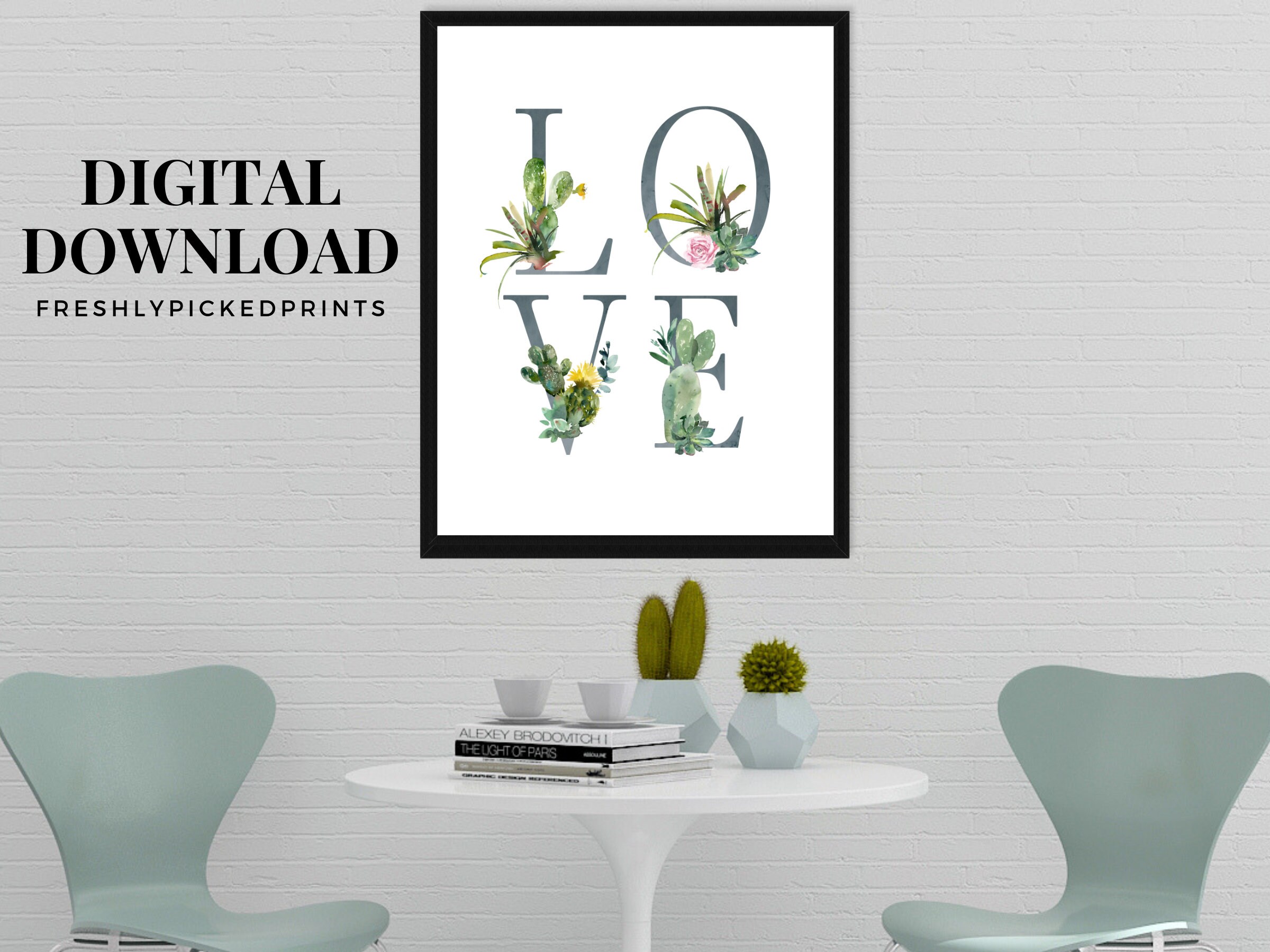Digital Watercolor Succulent Quote Wall Decor, Watercolor Cactus ...