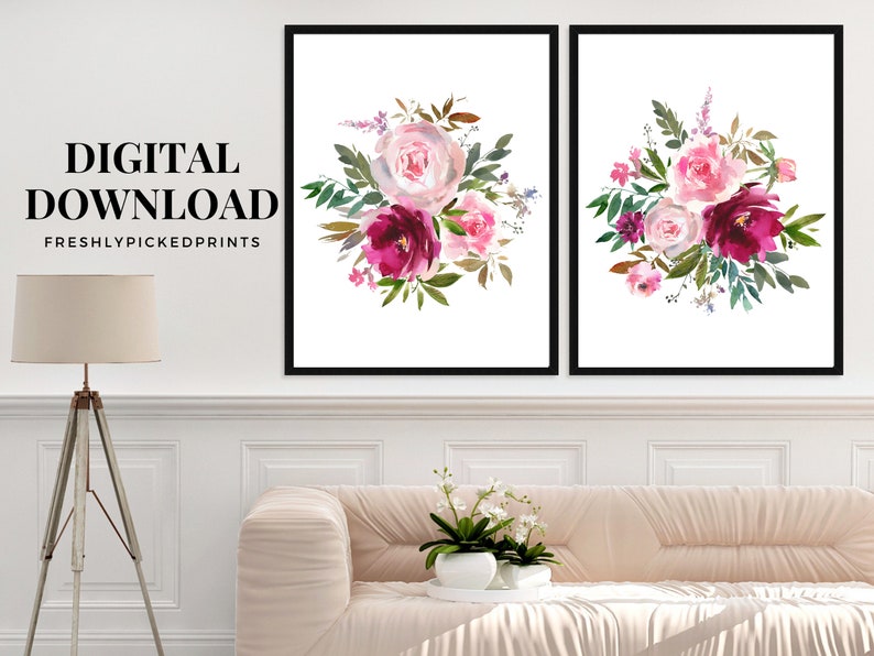 Blush Pink Floral Downloadable Printable Wall Art - Etsy