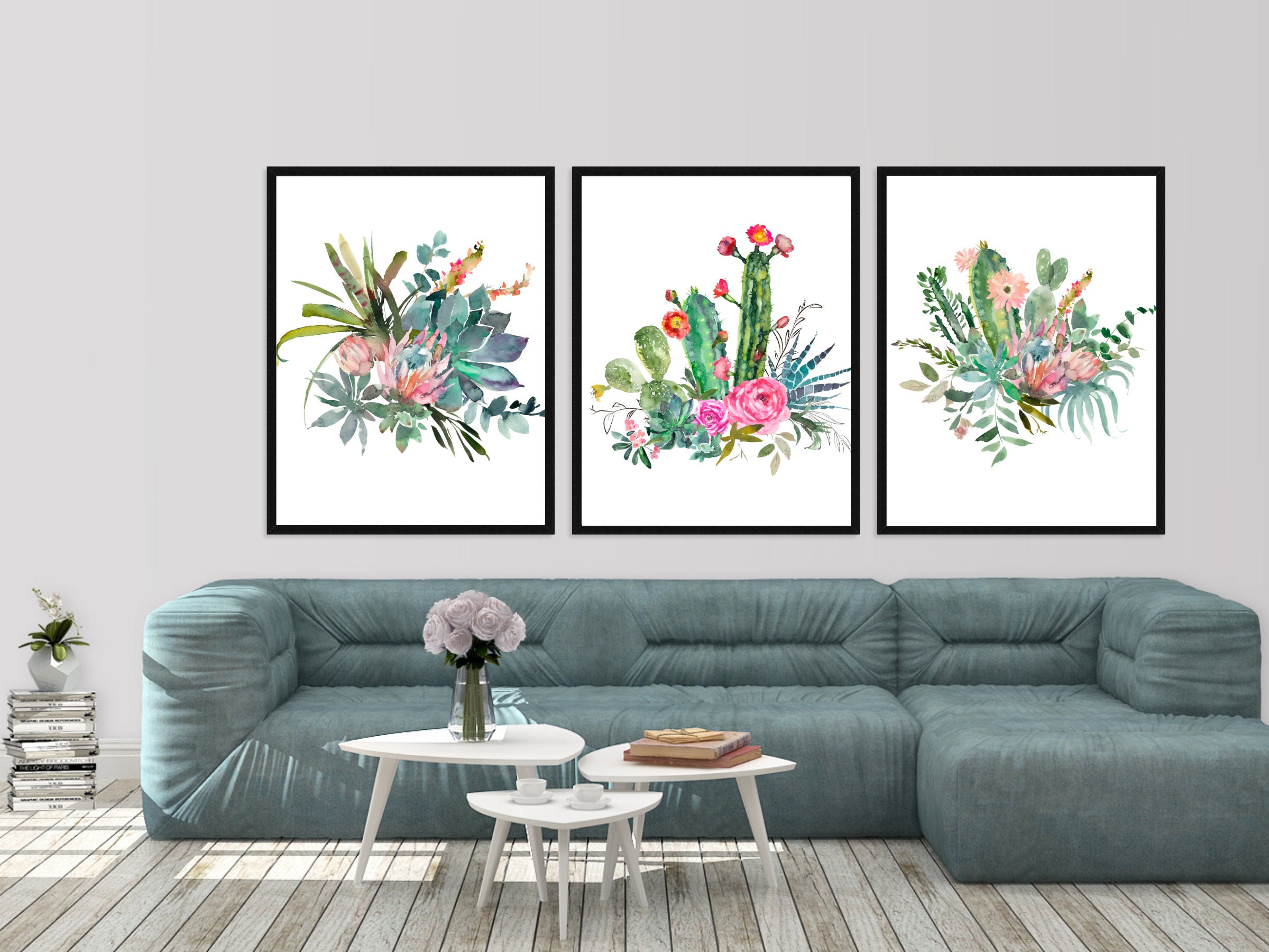 Watercolor Cactus Decor, Digital Succulent Printable Wall Downloadable ...