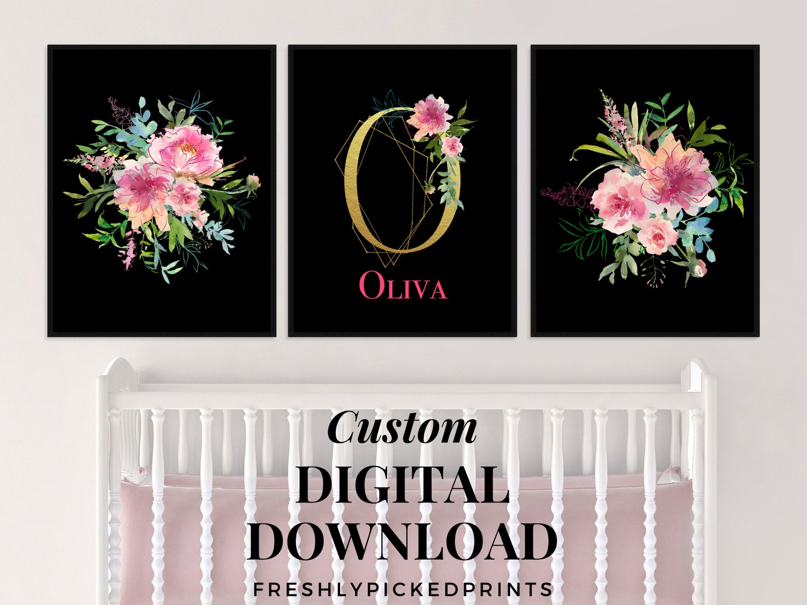 Custom Name Color Floral Printable Wall Art Digital Download - Etsy
