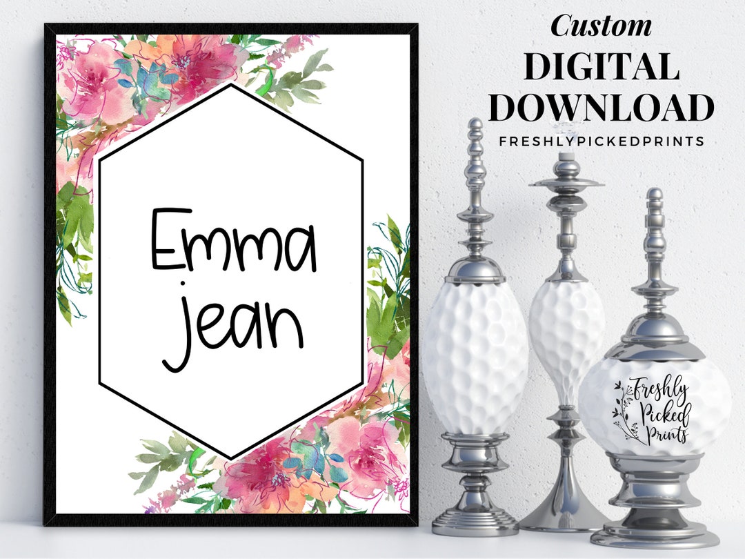 Floral Name Print | Custom Name | Emma Name | Nursery Name Decor | Baby ...
