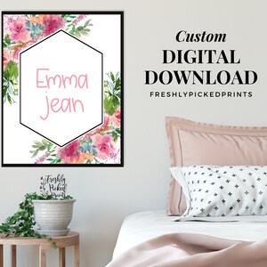 Floral Name Print | Custom Name | Emma Name | Nursery Name Decor | Baby ...