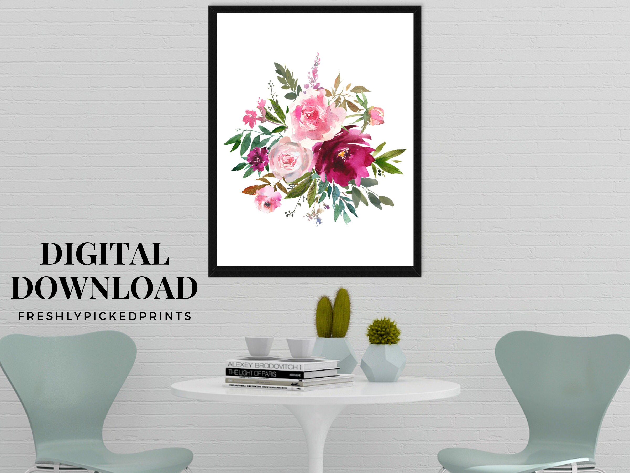 Digital Floral Print | Pink Printable Wall Art | Downloadable ...