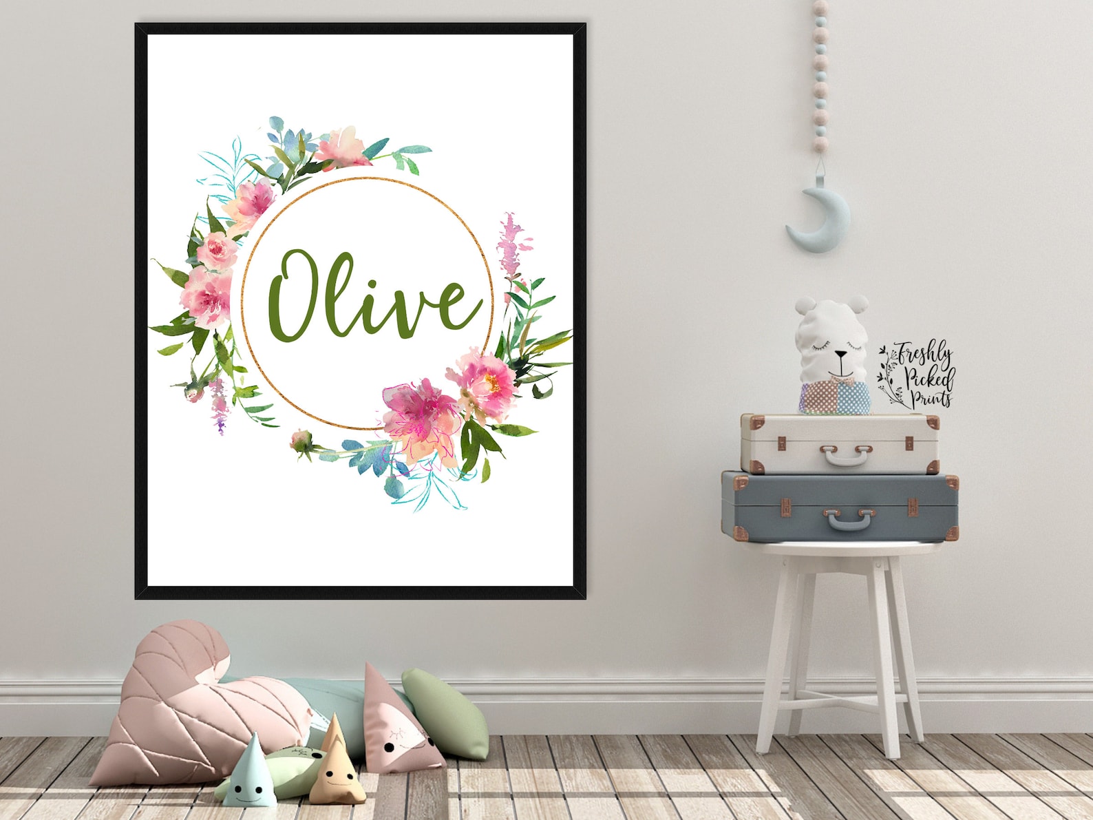 Custom Digital Download Name Art Watercolor Floral Nursery | Etsy