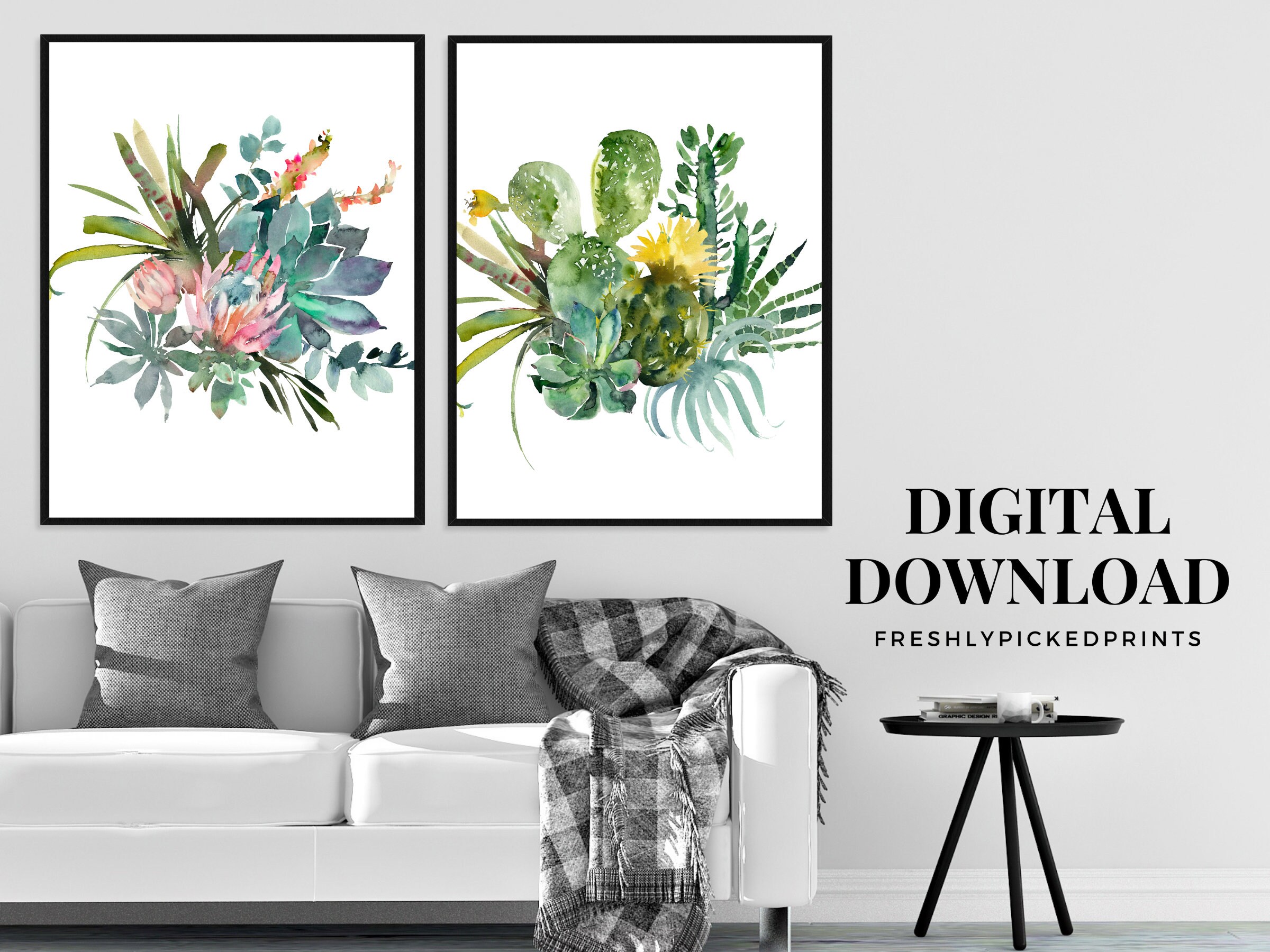 Watercolor Cactus Print | Succulent Art Printable Wall | Digital ...