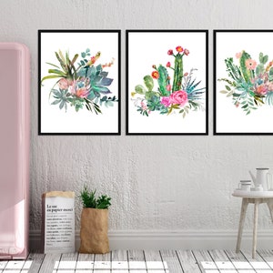 Watercolor Cactus Decor, Digital Succulent Printable Wall Downloadable ...
