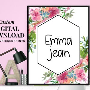 Floral Name Print | Custom Name | Emma Name | Nursery Name Decor | Baby ...