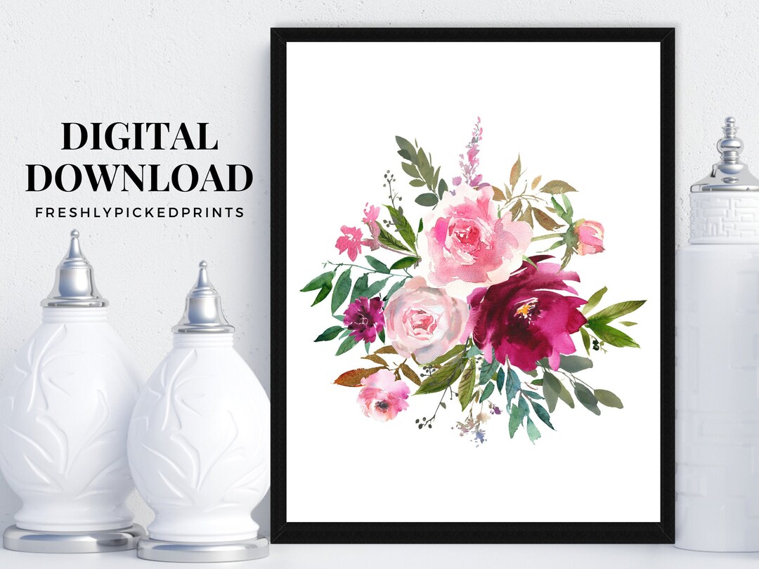 Digital Floral Print | Pink Printable Wall Art | Downloadable ...