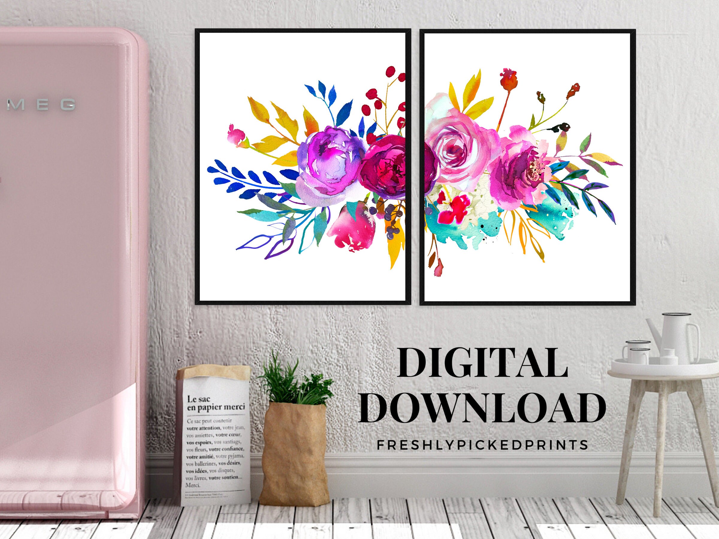 Downloadable Art | Floral Printable Wall Art| Digital Download | Bright ...