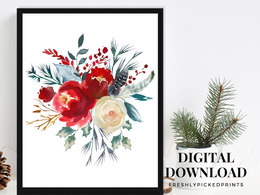 Christmas Flowers Christmas Flower Art Printable - Etsy