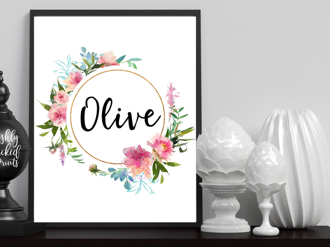 Custom Digital Download Name Art Watercolor Floral Nursery | Etsy