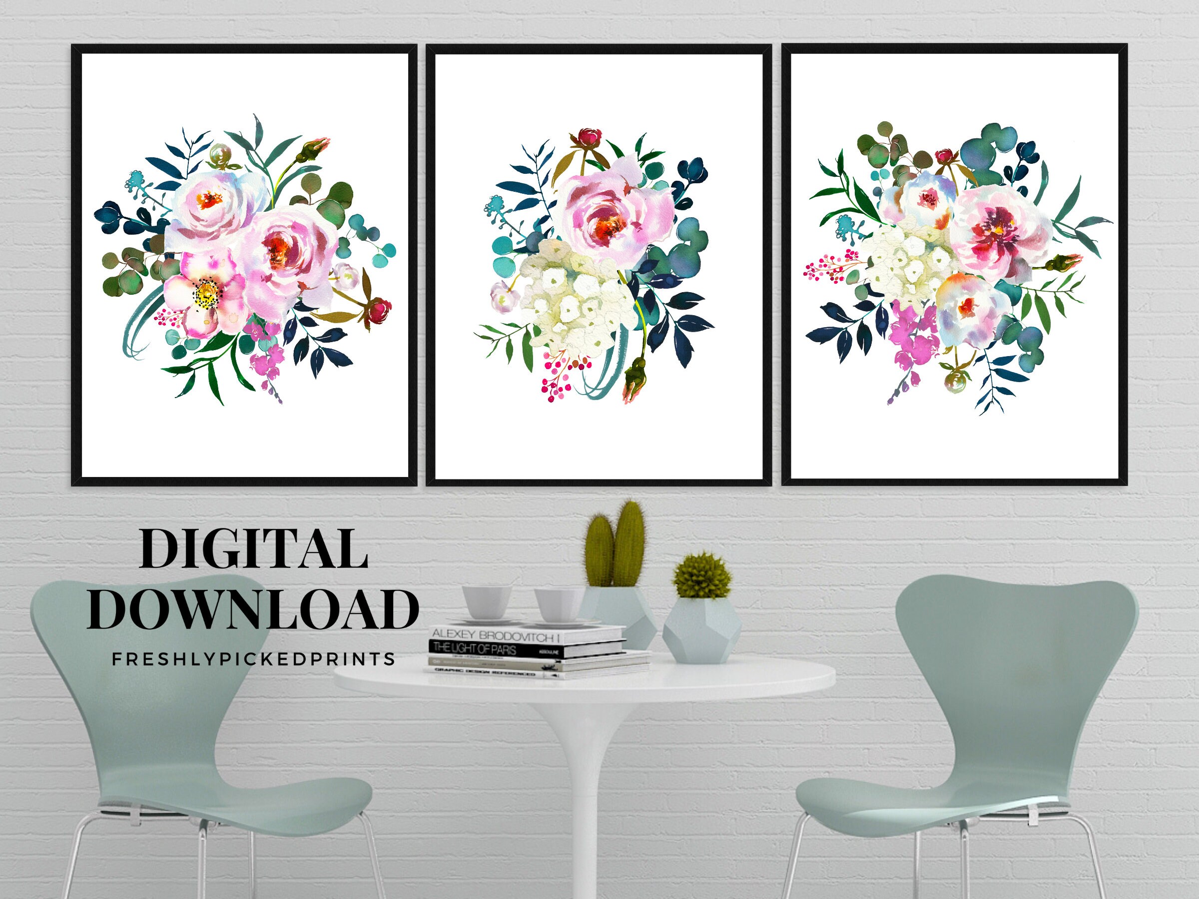 Instant Download Watercolor Pink Flower Prints Floral Prints ...