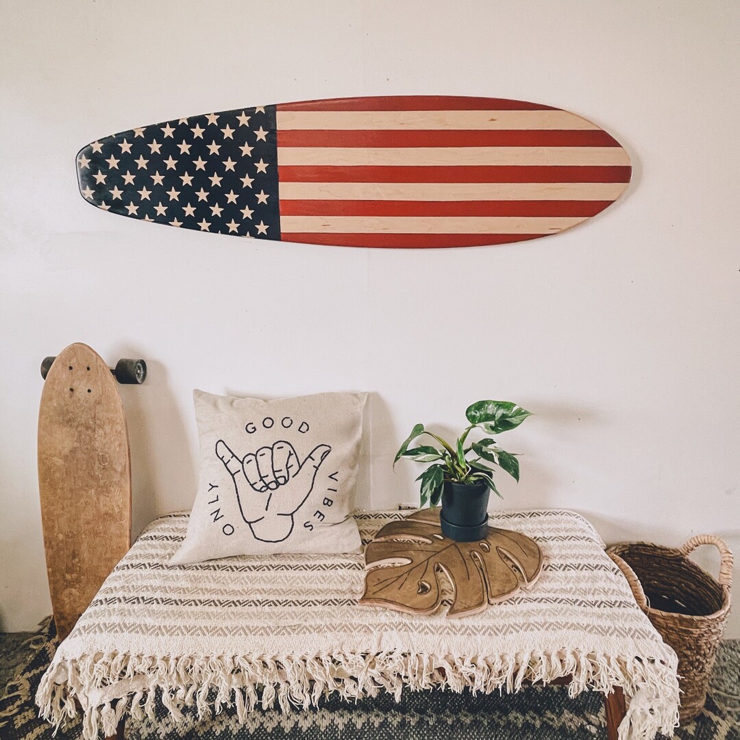 American Flag Surfboard Wall Hanging, Coastal Home Decor, Boho Decor ...