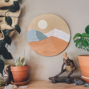 Wooden Boho Terra Cotta Mountain Circle, Boho Decor, Mountains, Wall ...