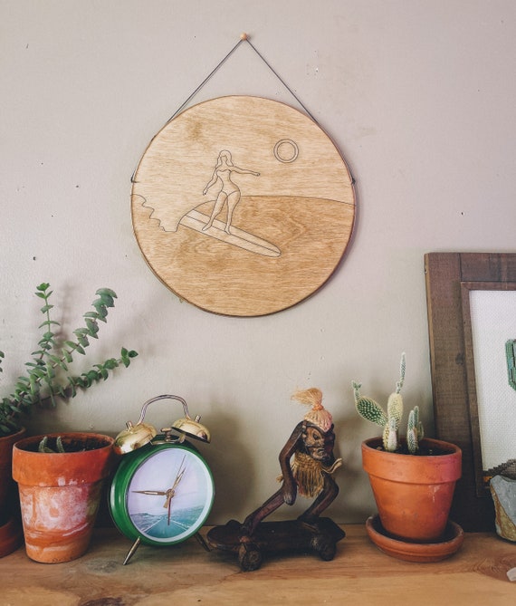 Wooden Circle Surf Girl Wall Hanging Surfer Surf Surf | Etsy