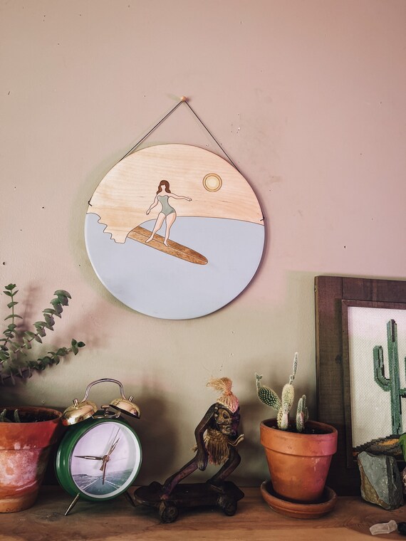 Wooden Circle Surfer Wall Hanging Surf Surf Style Surfer | Etsy