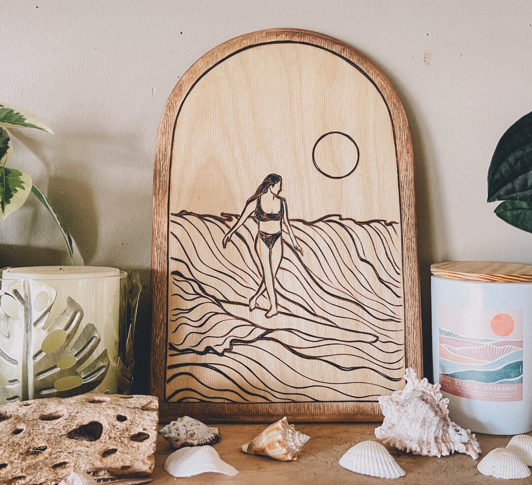 Handcrafted Wooden Wave & Surfer Arch – Boho Coastal Art for Your Home ...