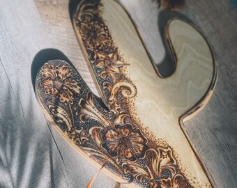 Wooden Leather Effect Cactus, Western Decor, Desert Decor, Cactus Decor ...