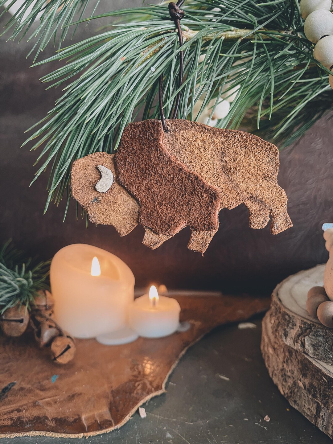 Handmade Leather Bison Ornament, Rustic Christmas Decor, Western Home ...