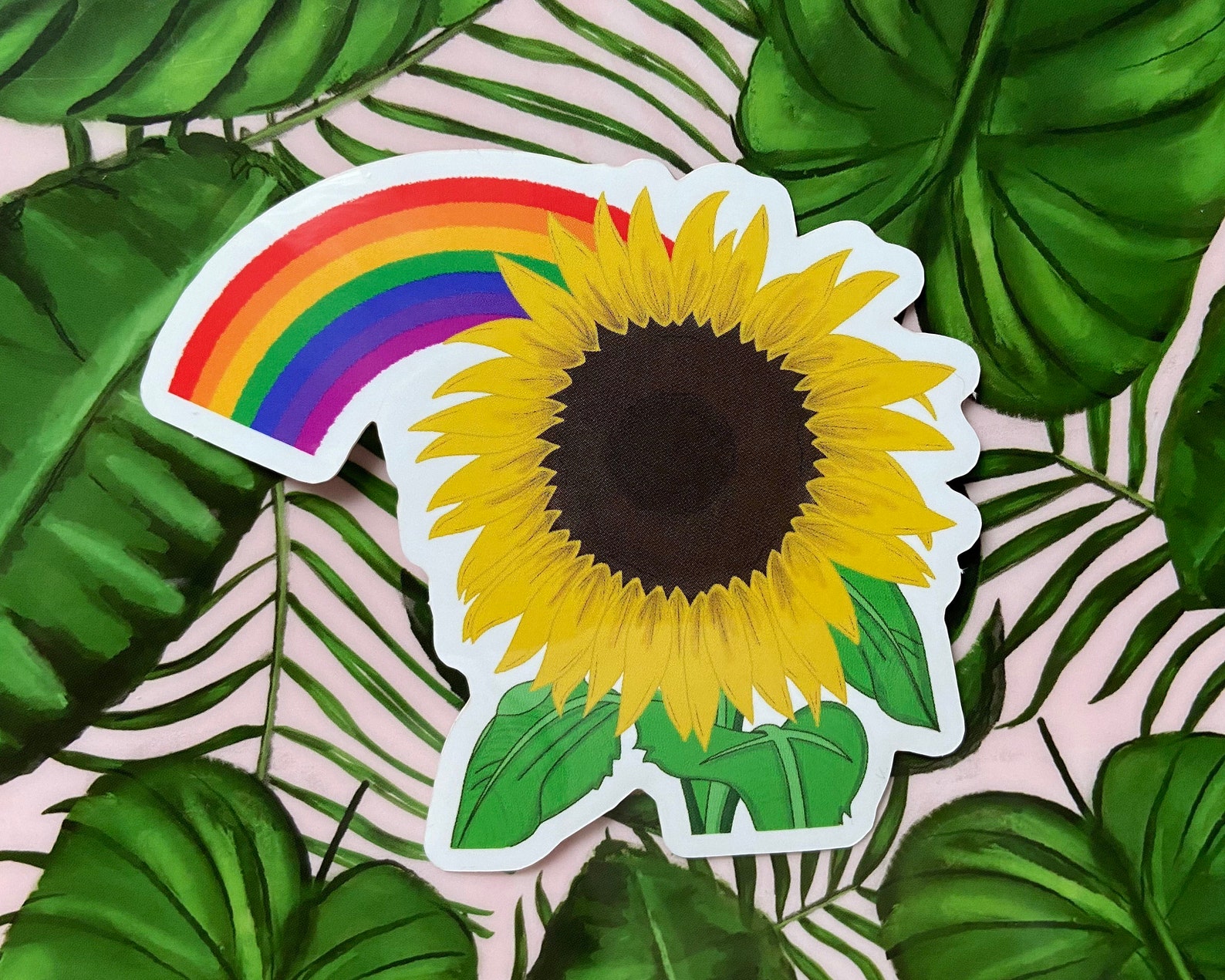 Sunflower and Rainbow Vinyl Sticker Vinyl Sticker Stickers - Etsy